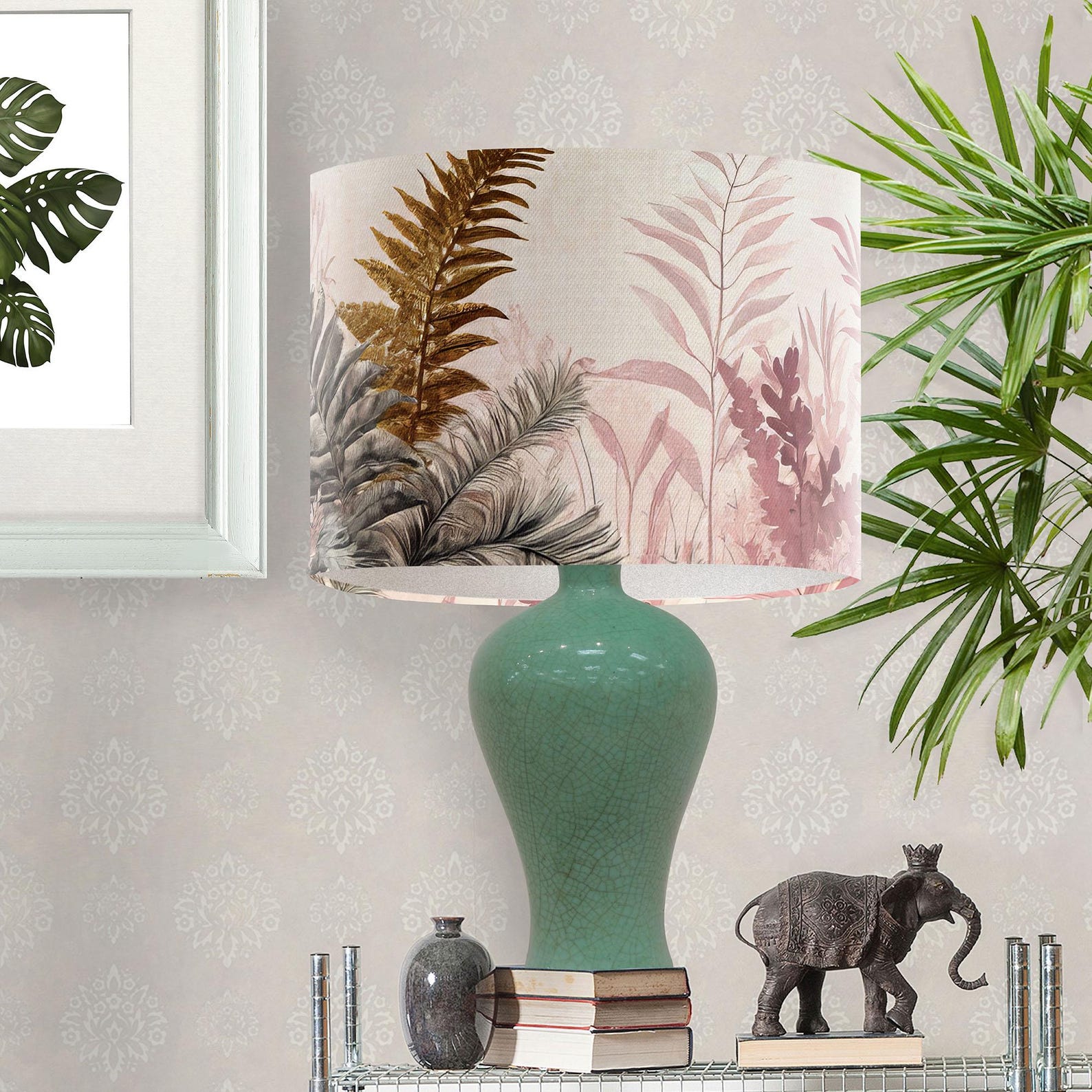 Romantic Pink and Neutral Tones Fern Lampshade, Soft Earthy Design ...