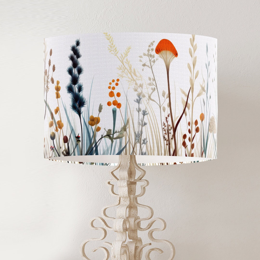 Scandinavian Style Earth Toned Drum Lamp Shade, Printed Fabric Scandic ...