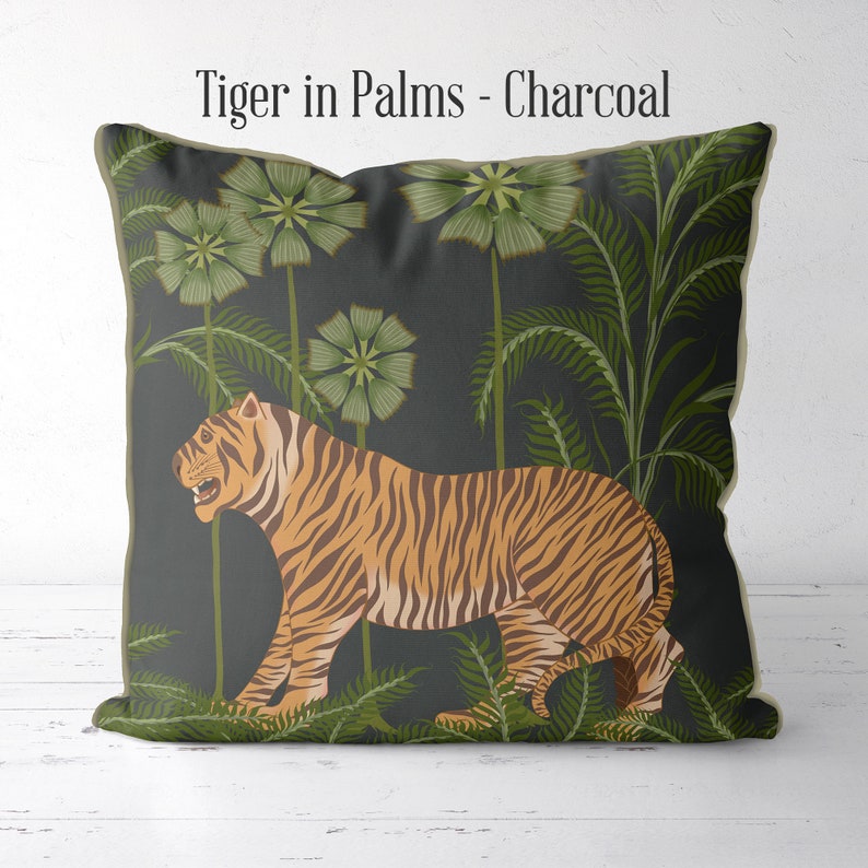 Tiger Throw Pillows, Tiger Pillow Cover, Black Tropical Designer Pillow ...
