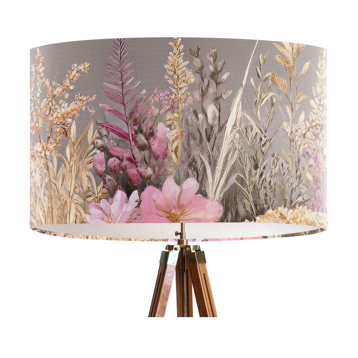 Handmade Floral Drum Lampshade, Pink Heather Design - Etsy