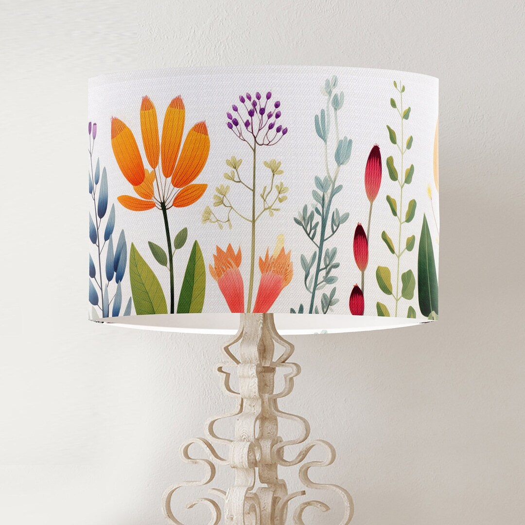 Modern Colourful Scandi Style Floral Drum Lampshade, Printed Lamp Shade ...