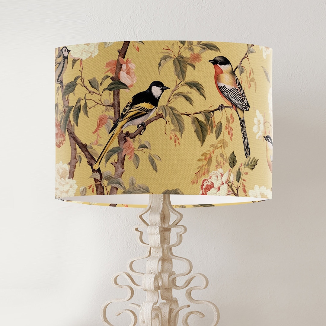 Vintage Style Pale Yellow / Lemon Garden Bird Floral Lampshade ...
