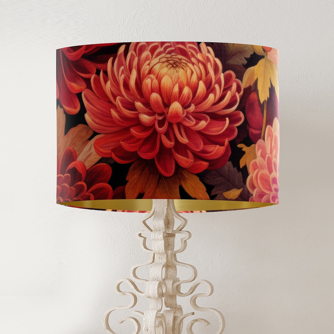 Red, Rust, Orange Pink Tones, Modern Chrysanthemum Floral Lampshade ...