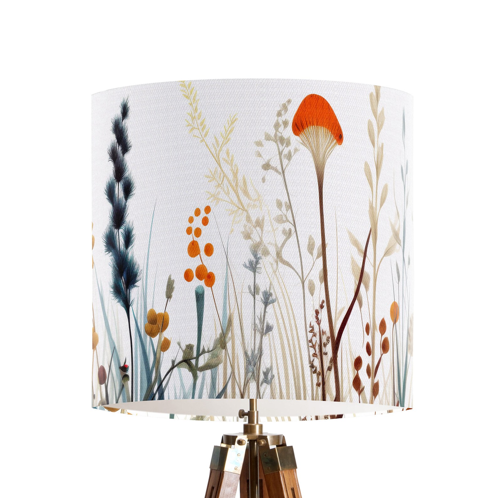 Scandinavian Style Earth Toned Drum Lamp Shade, Printed Fabric Scandic ...