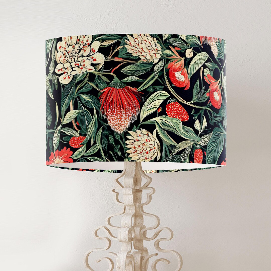 Olive Green Red, Cream Protea Floral Lampshade, Bold Contemporary Fresh ...
