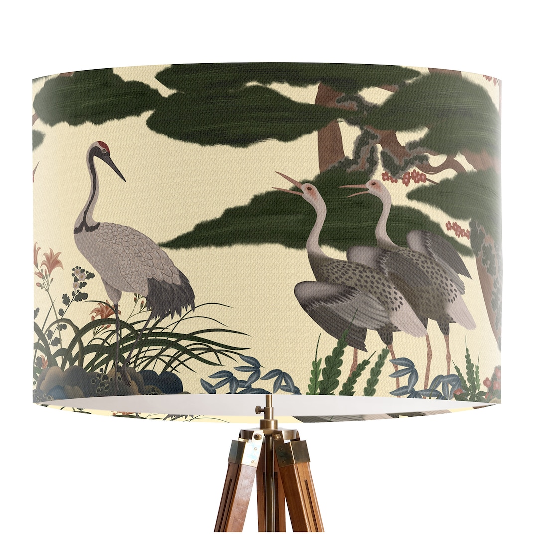 Oriental Lampshade, Chinese Cranes Printed Lampshade, Handmade ...