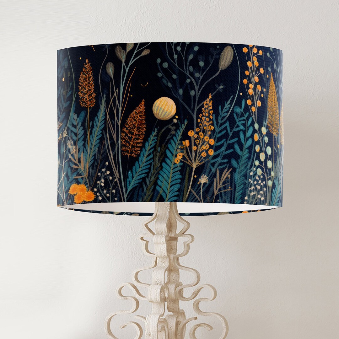 Modern Scandi Style Floral and Grass Drum Lampshade, Printed Lamp Shade ...