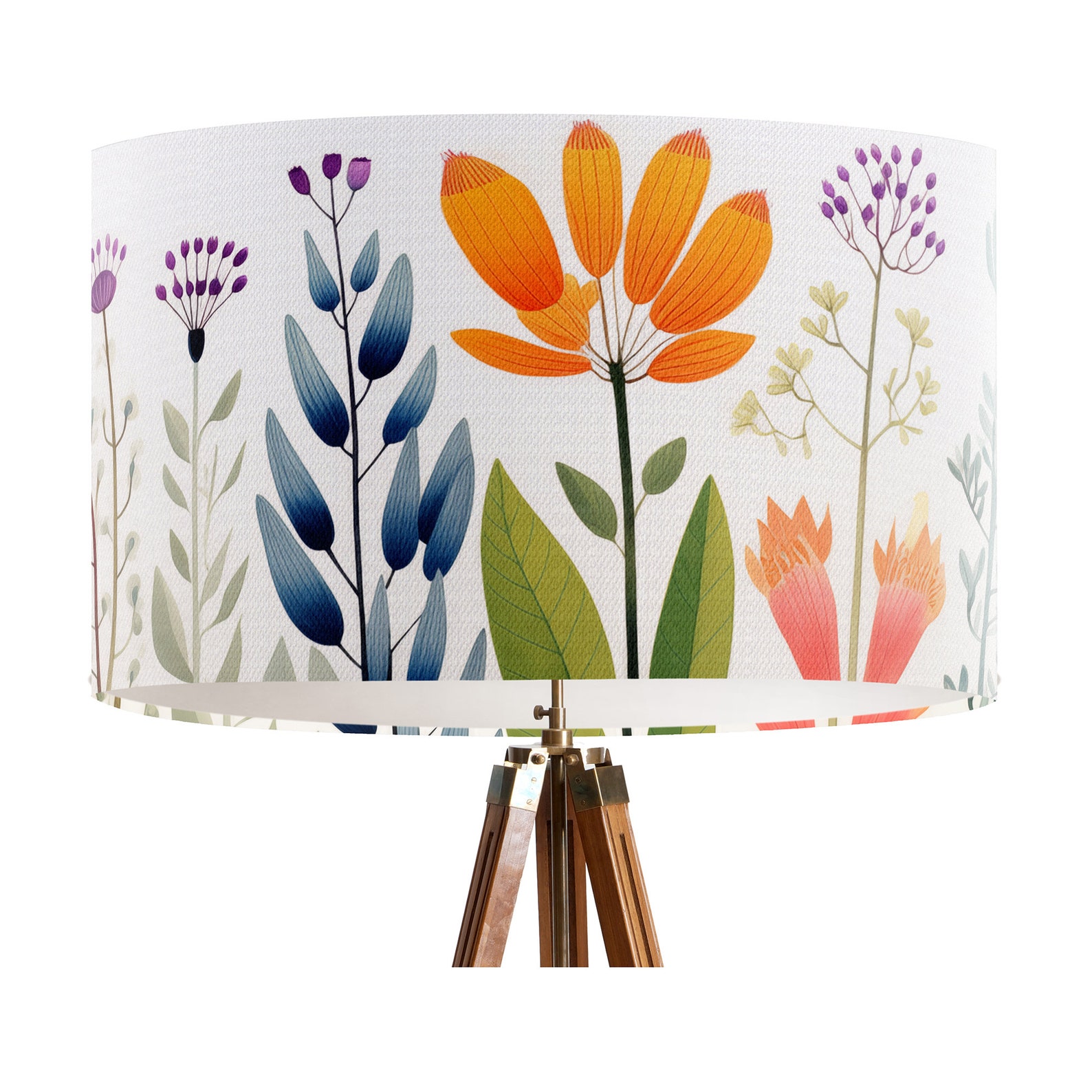 Modern Colourful Scandi Style Floral Drum Lampshade, Printed Lamp Shade ...