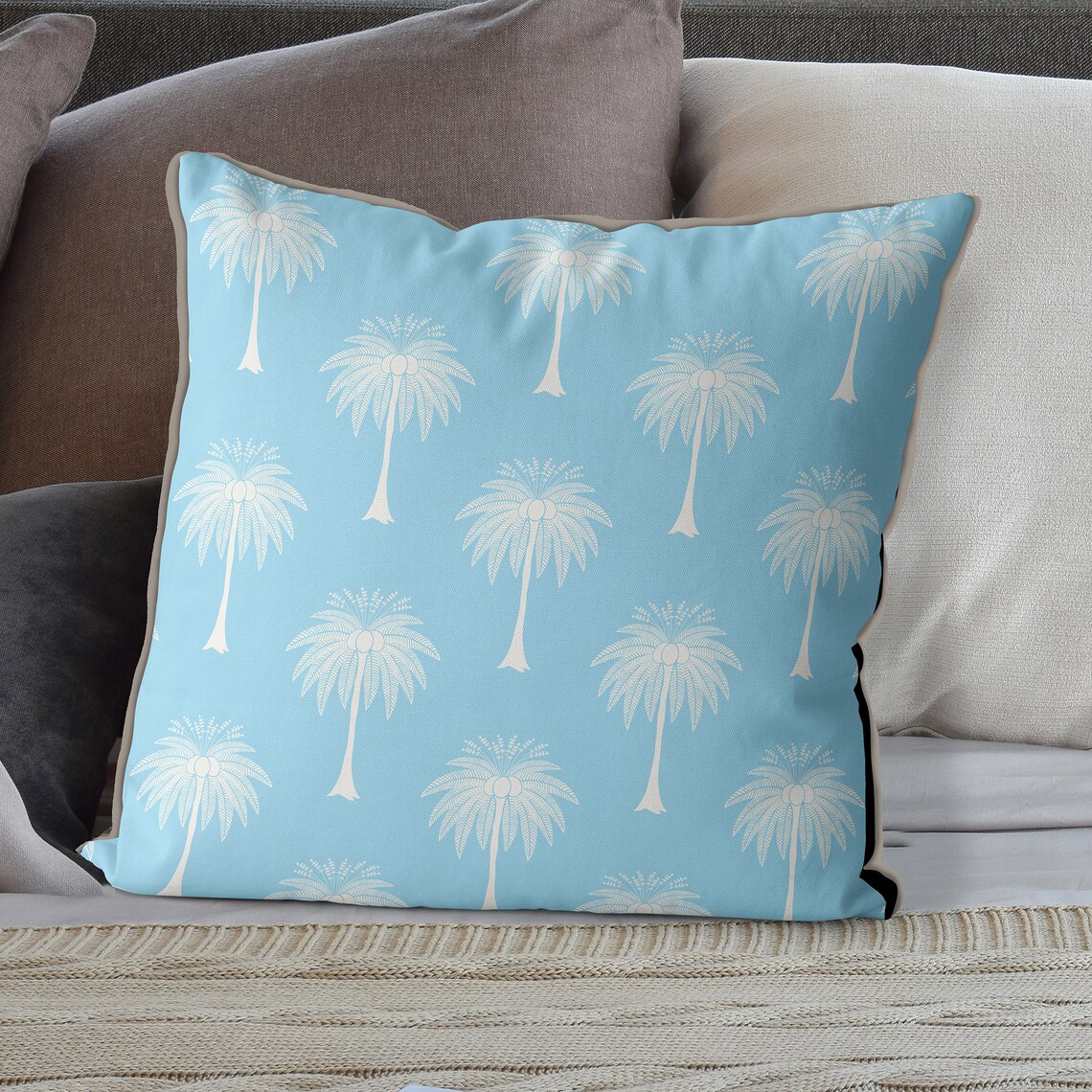 Bright Blue & White Palm Tree Pillow Cover Tropical Palm - Etsy