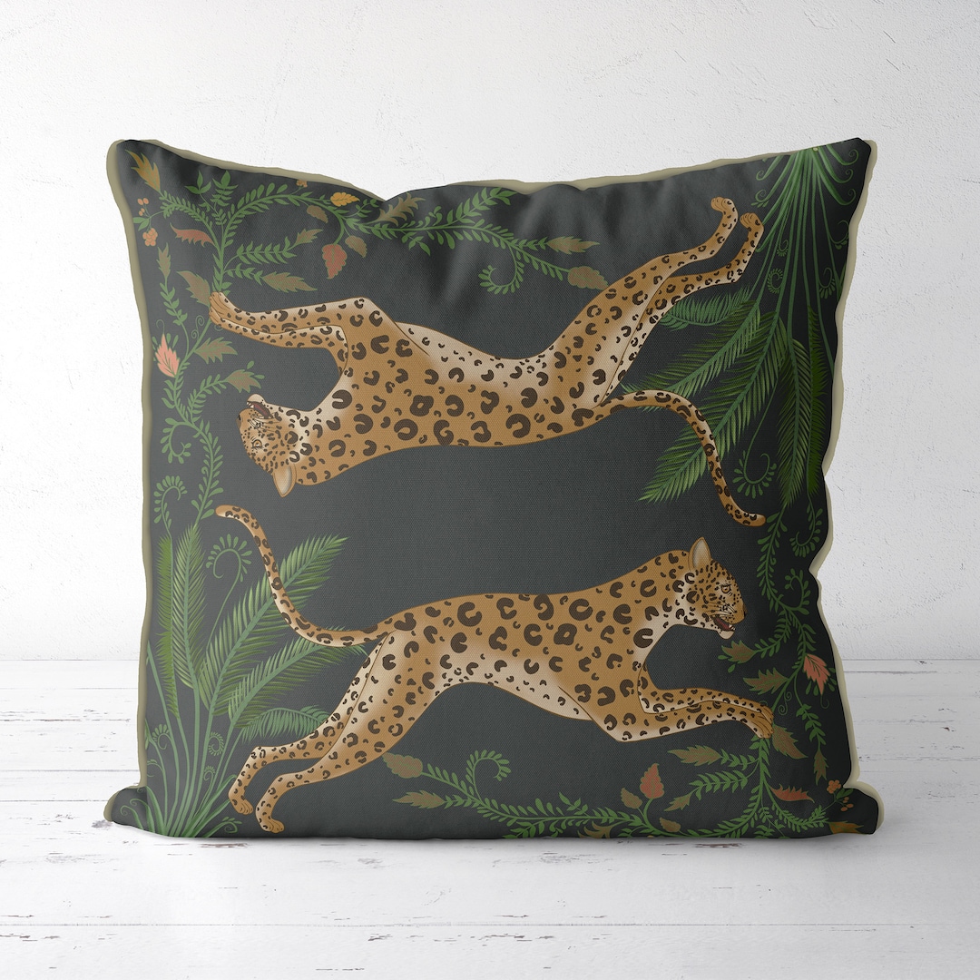 Leopard Throw Pillows Leopard Pillow Cover Black Tropical - Etsy