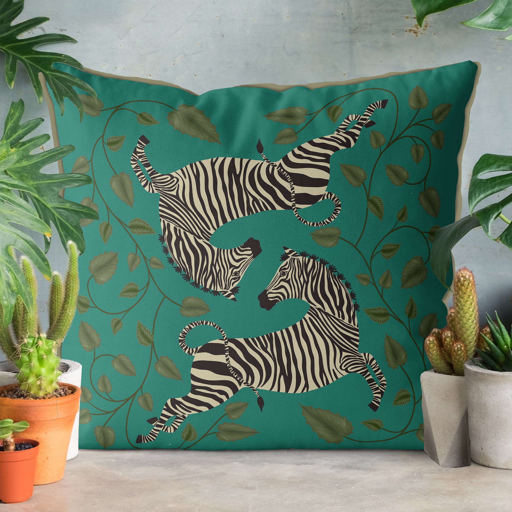 Zebra cushion cover throw pillow cover jade green tropical | Etsy