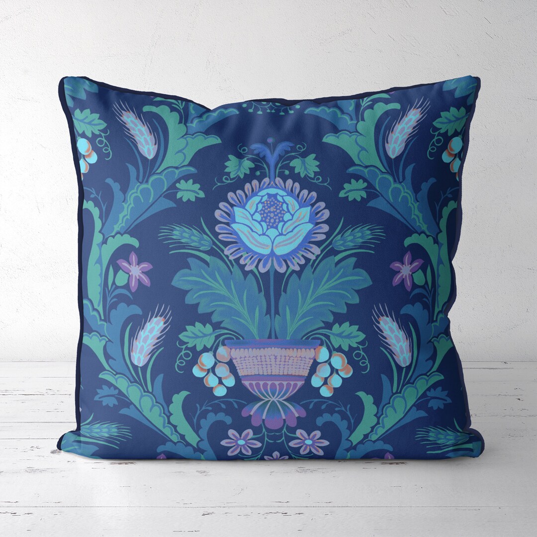 Blue Damask Pillow Cover, Modern Damask Pattern Sofa Cushion Cover ...