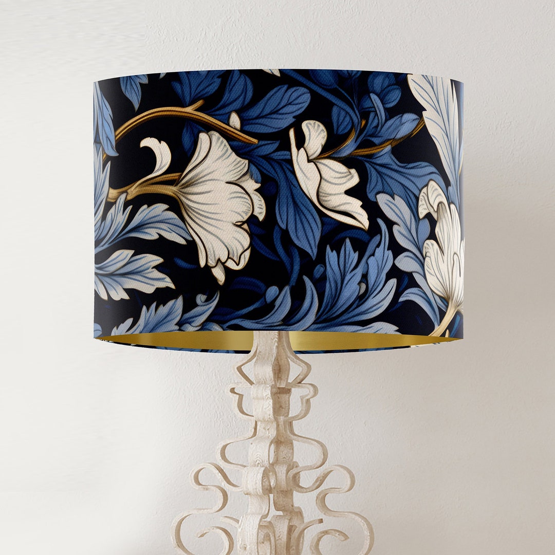 William Morris Style Handmade Designer Floral Lamp Shade in Blue and ...
