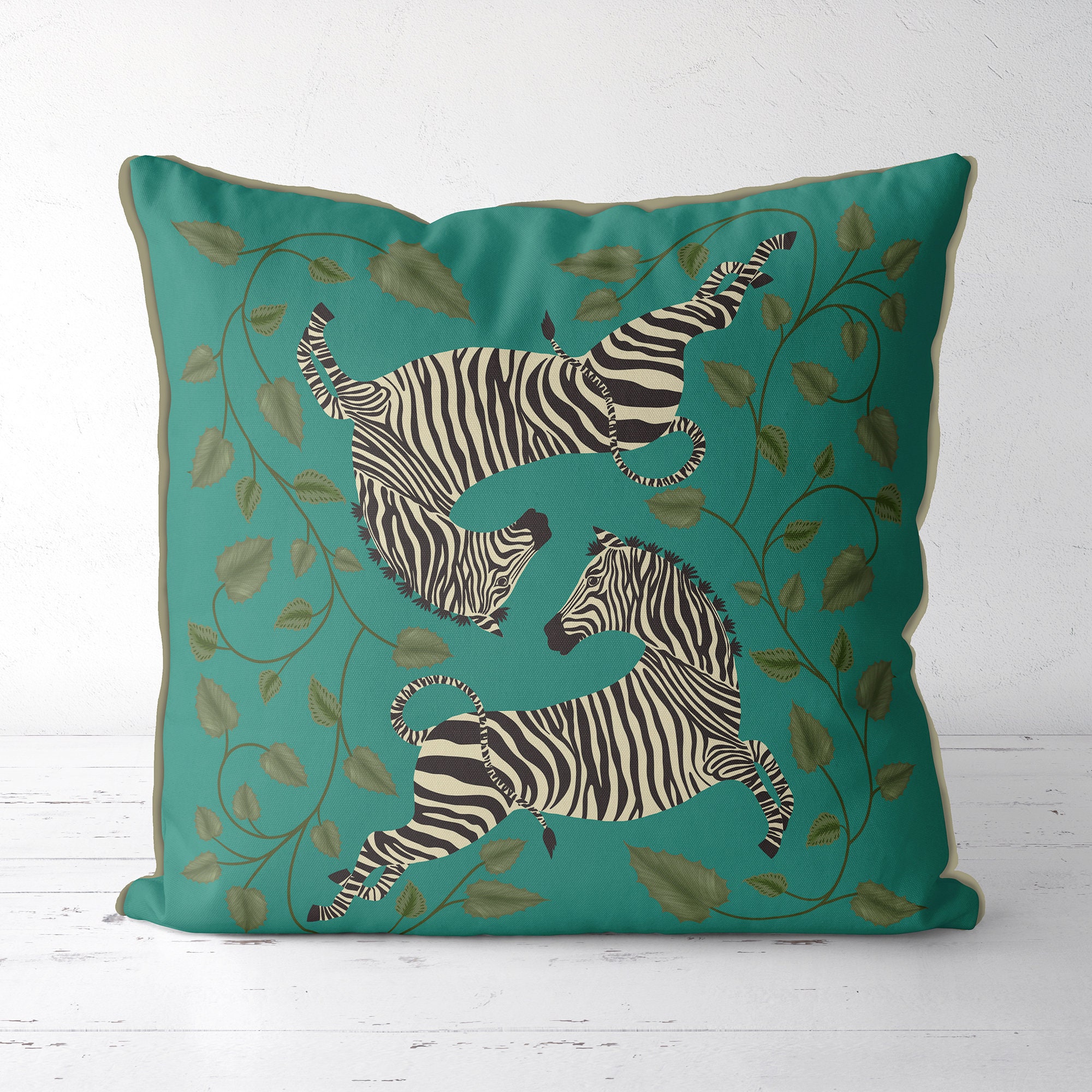 Zebra cushion cover throw pillow cover jade green tropical | Etsy