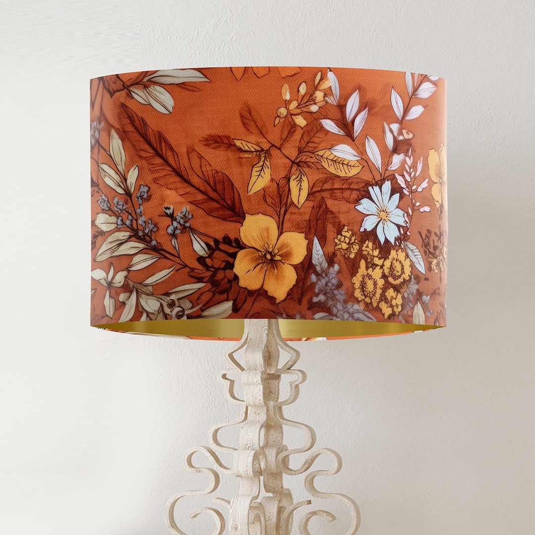 Rust Floral Lamp Shade, Autumn Toned Burnt Orange Terracotta Earth ...