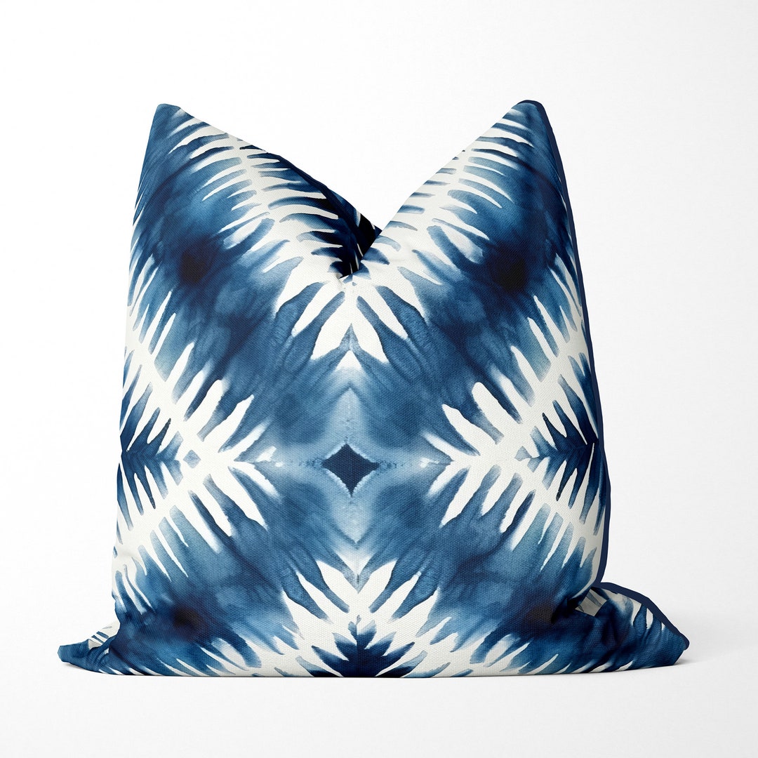 Hamptons Style Pillows, Shibori Style Blue and White Pillow Cover ...