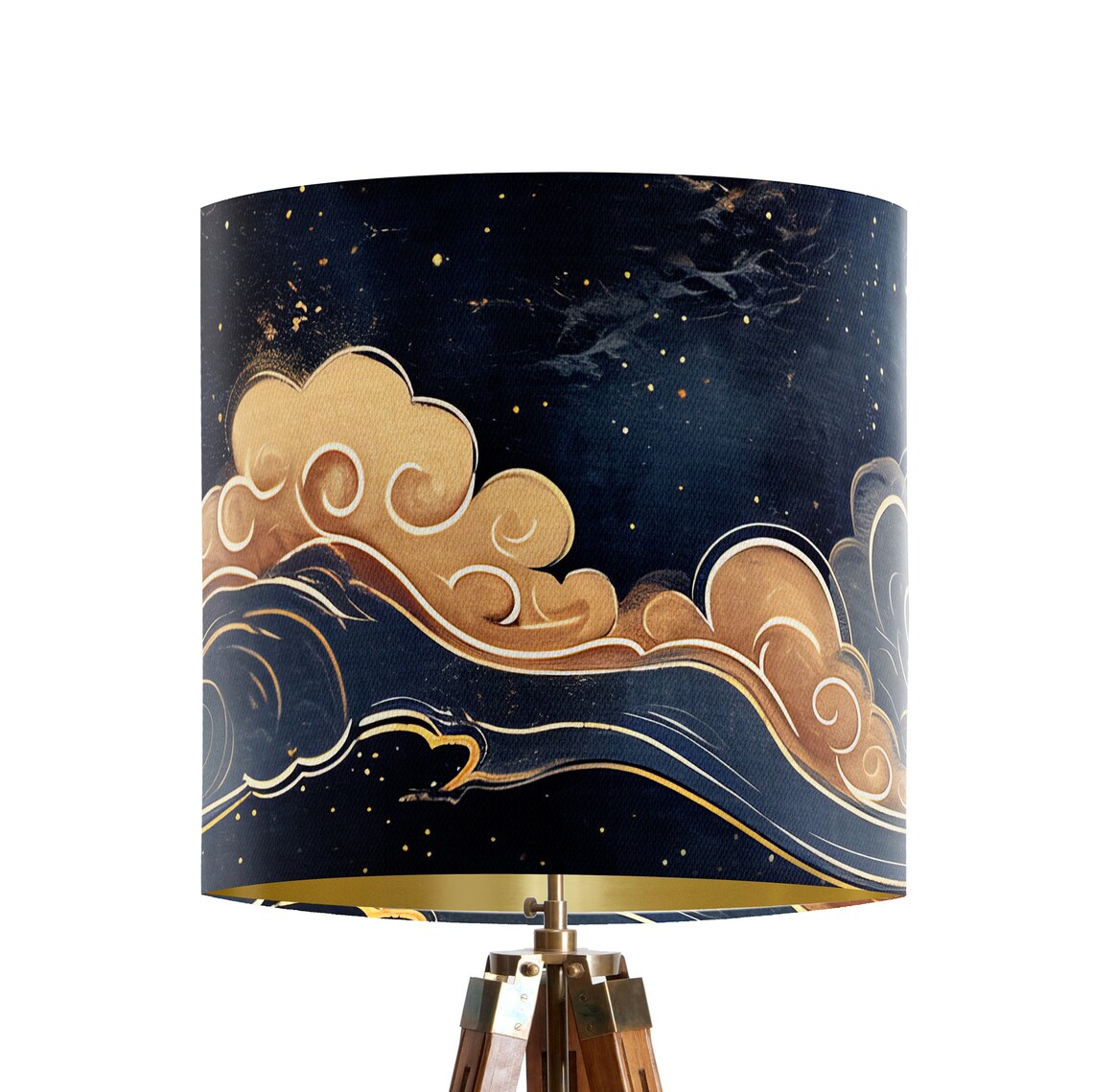 Dark Blue and Gold Lampshade, Cloud Design for Bedroom Decor, Printed ...