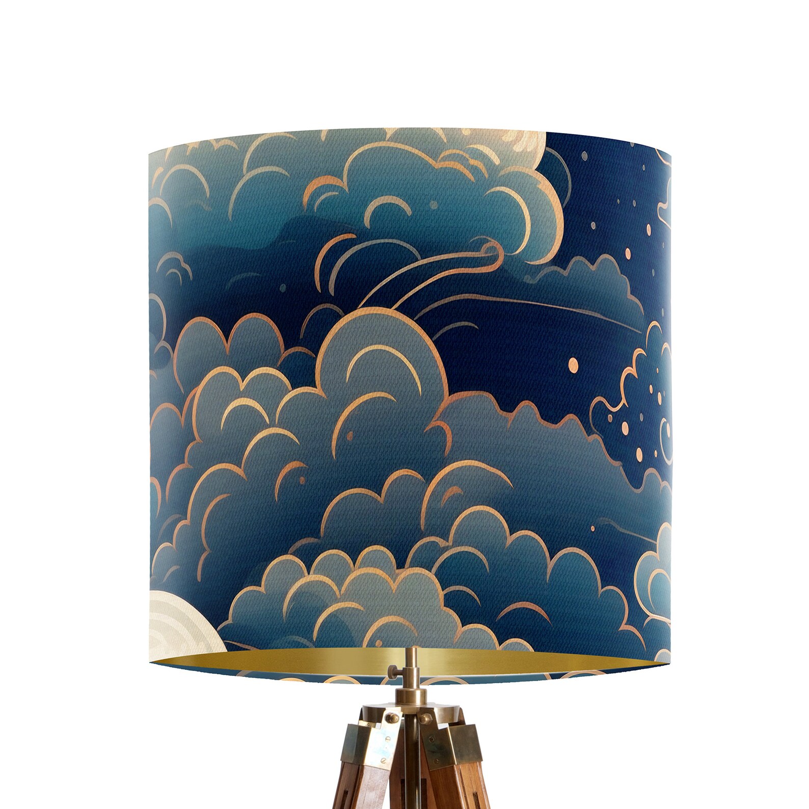 Dark Blue, Cream Gold Lampshade, Cloud Design for Bedroom Decor ...