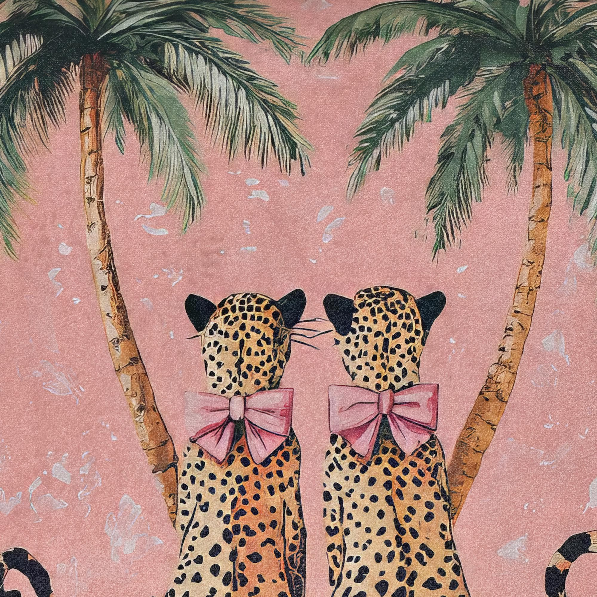 Cute Leopard Twins Luxury Velvet Fringed Pillow Cover, Tropical Palm ...