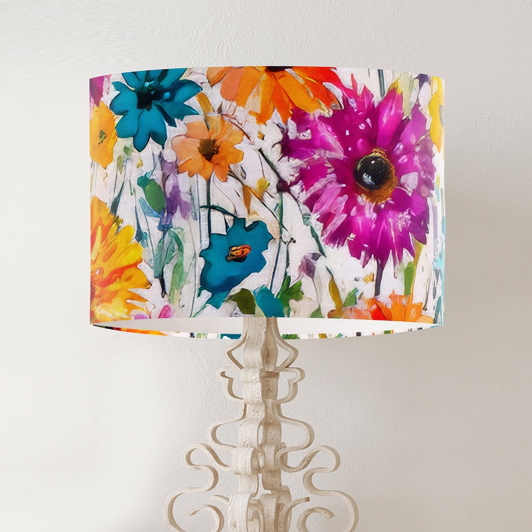 Colorful Bold Floral Drum Lamp Shade, Pretty Printed Fabric Lampshade ...