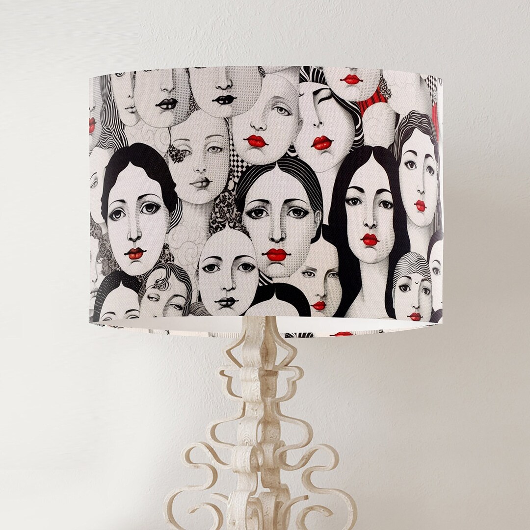 Bold Statement Designer Lighting Monochrome Womens Face Lampshade, Red ...