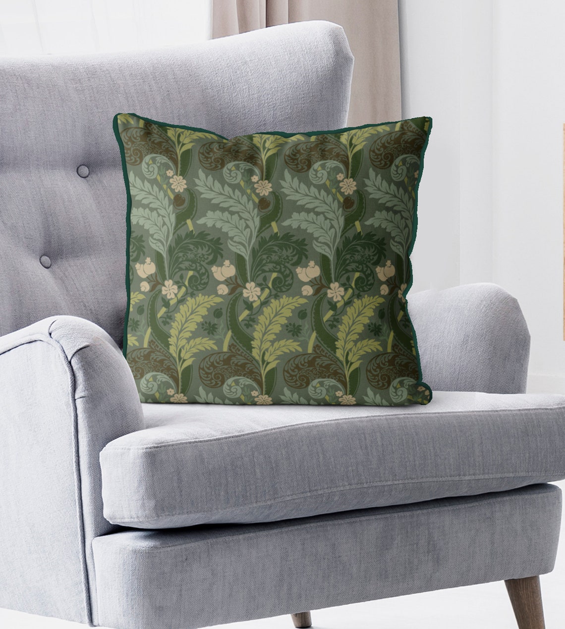 Modern English Country House Pillow Cover, Green Floral Throw Pillow ...