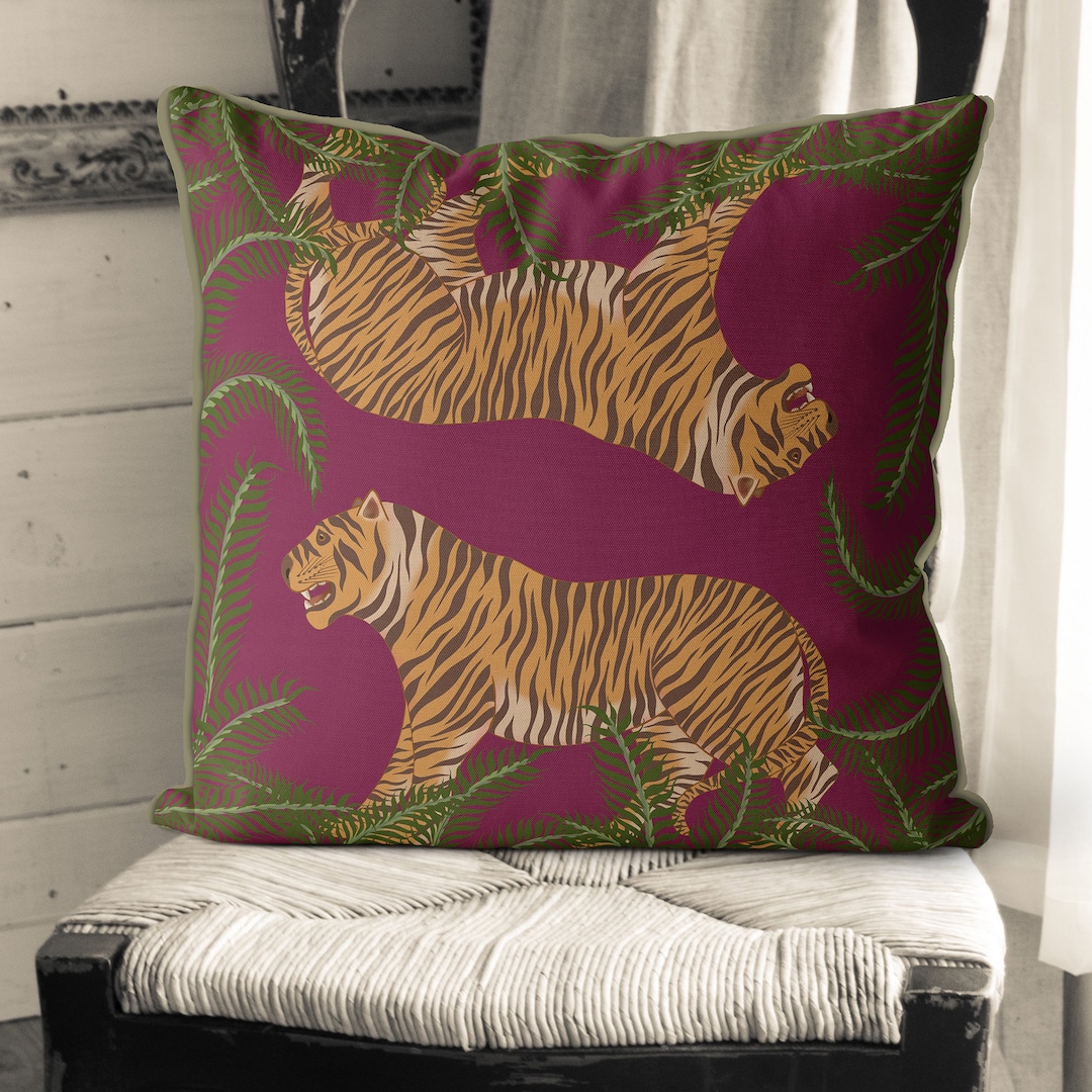 Tiger Throw Pillows, Tiger Pillow Cover, Deep Pink Tropical Designer ...