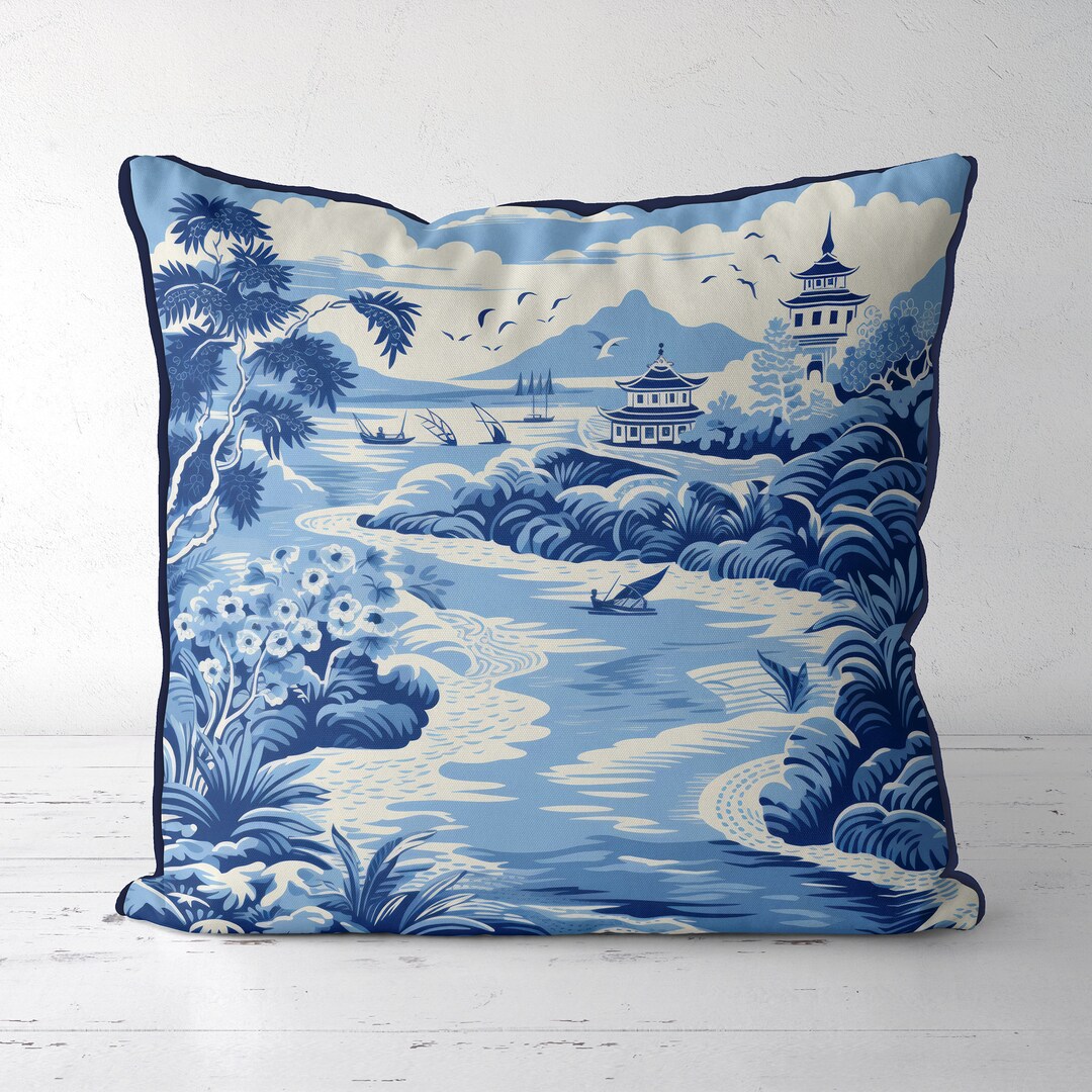 Hamptons Style Pillow Covers, Blue and White Chinoiserie Cushion Cover ...