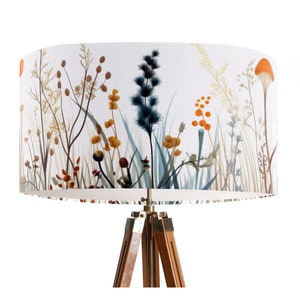 Scandinavian Style Earth Toned Drum Lamp Shade, Printed Fabric Scandic ...