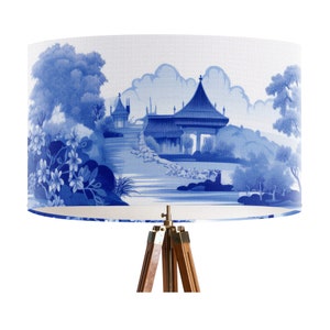 Oriental Lampshade, Blue and White Chinese Pagoda Printed Lampshade ...