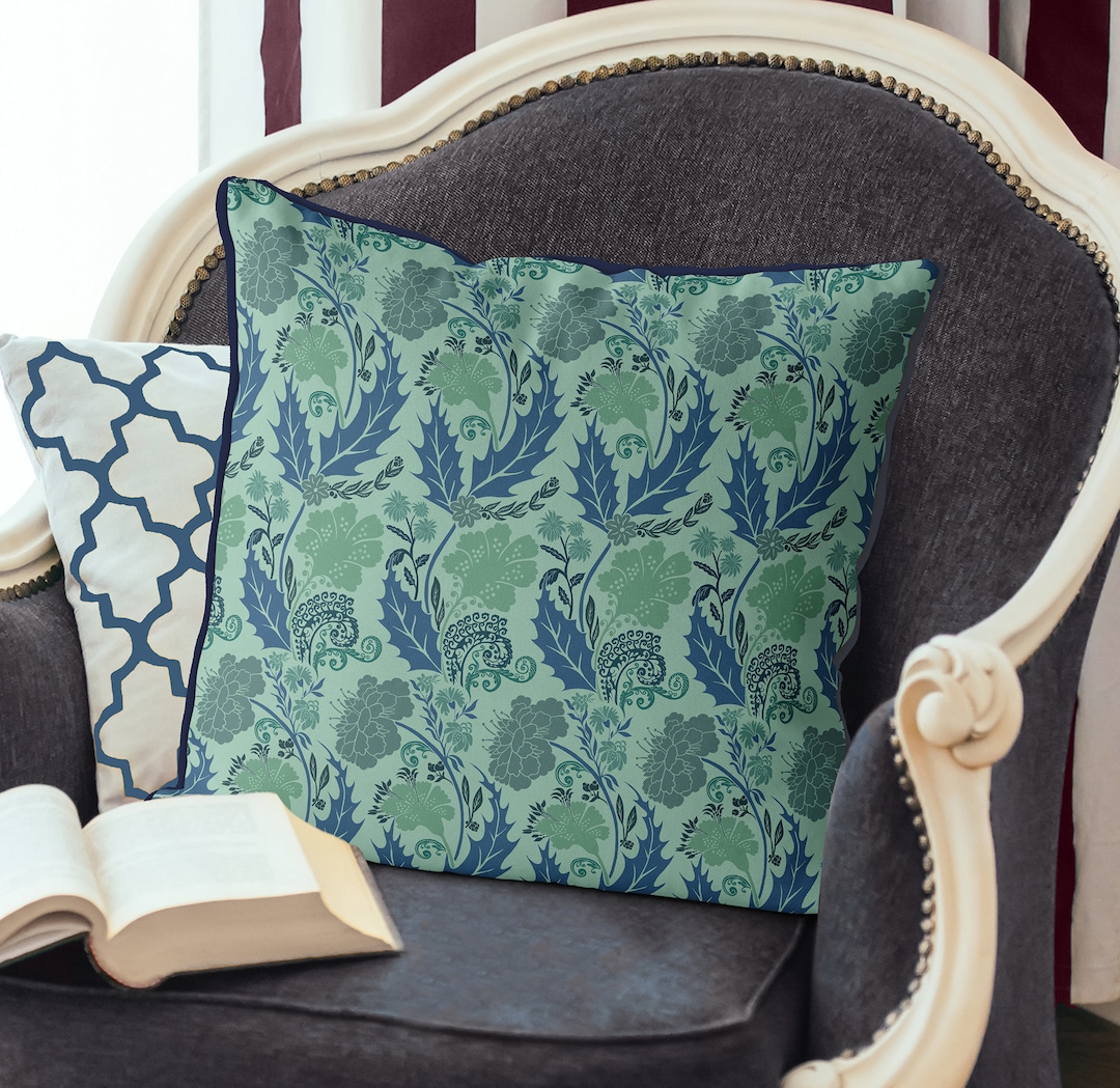 Modern English Country House Pillow Cover, Mint Green Floral Throw ...