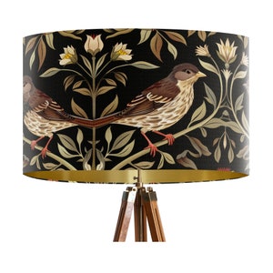 William Morris Style Lampshade, Thrush Birds on Floral Pattern ...