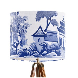 Oriental Lampshade, Blue and White Chinese Pagoda Printed Lampshade ...