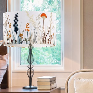 Scandinavian Style Earth Toned Drum Lamp Shade, Printed Fabric Scandic ...