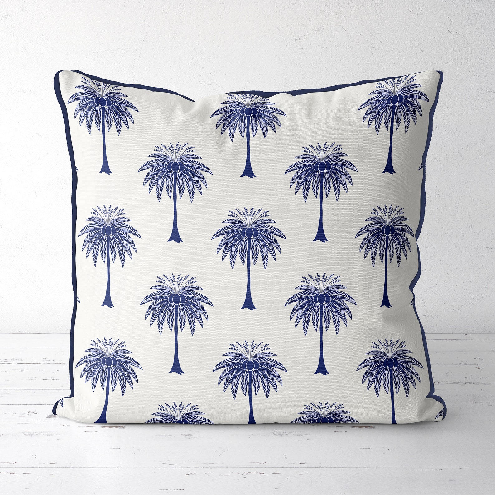 Palm Tree Pillow Cover Royal Blue & White Tropical Palm - Etsy
