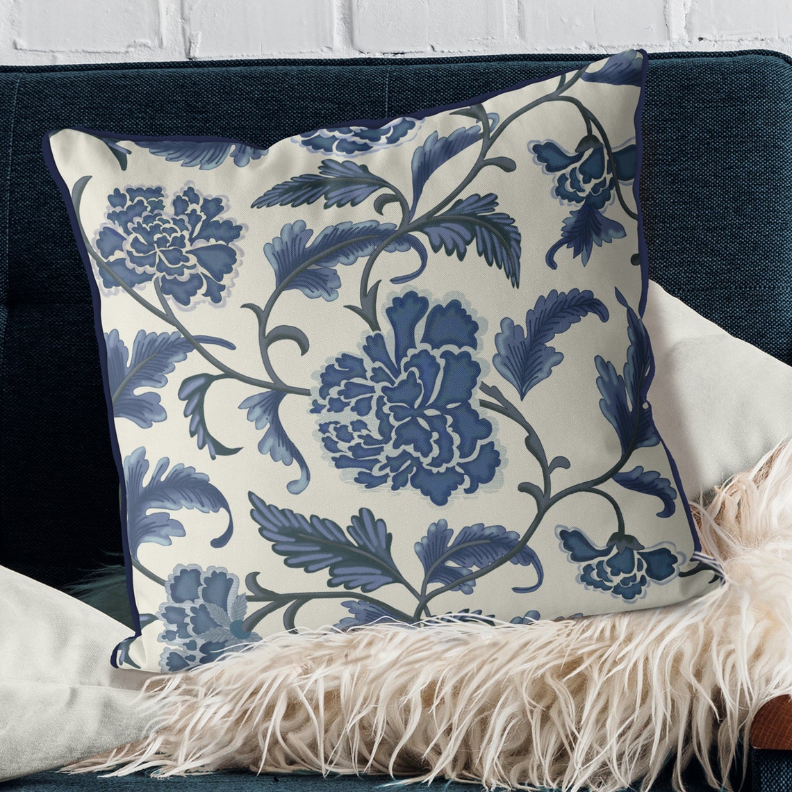 Hamptons Pillow Covers Blue and Cream Chinoiserie Cushion - Etsy