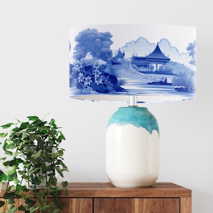 Oriental Lampshade, Blue and White Chinese Pagoda Printed Lampshade ...
