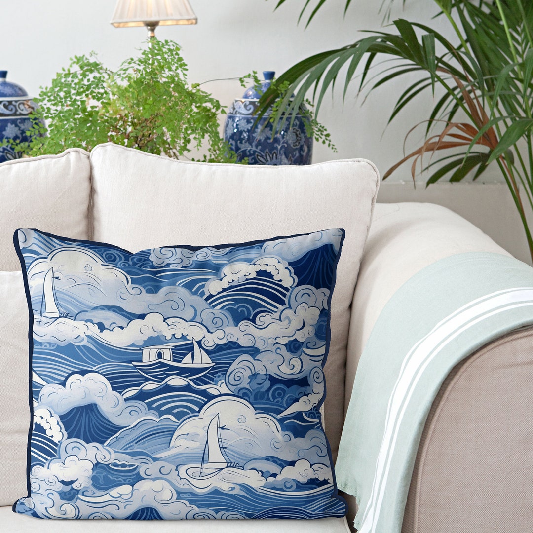 Hamptons Style Pillow Covers, Blue and White Chinoiserie Cushion Cover ...