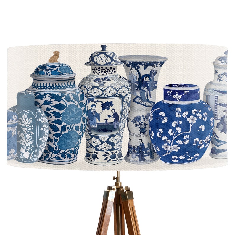 Chinoiserie Lamp Shade Chinese Decor Blue and White Lamp | Etsy