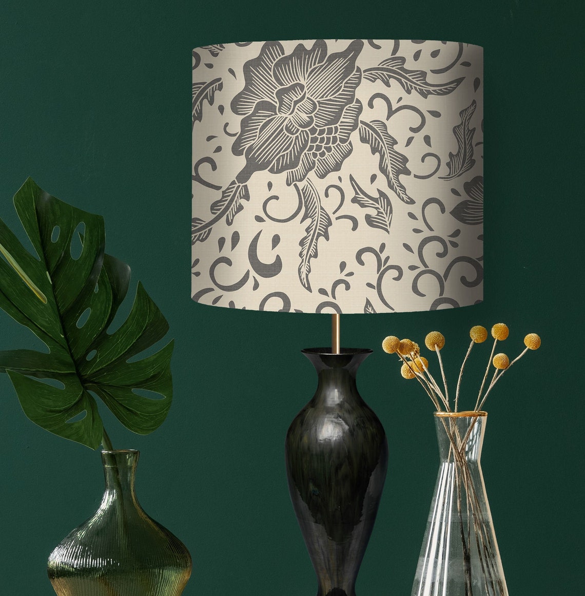 Chinoiserie Lampshade Slate Grey Asian Decor Chinese Decor | Etsy