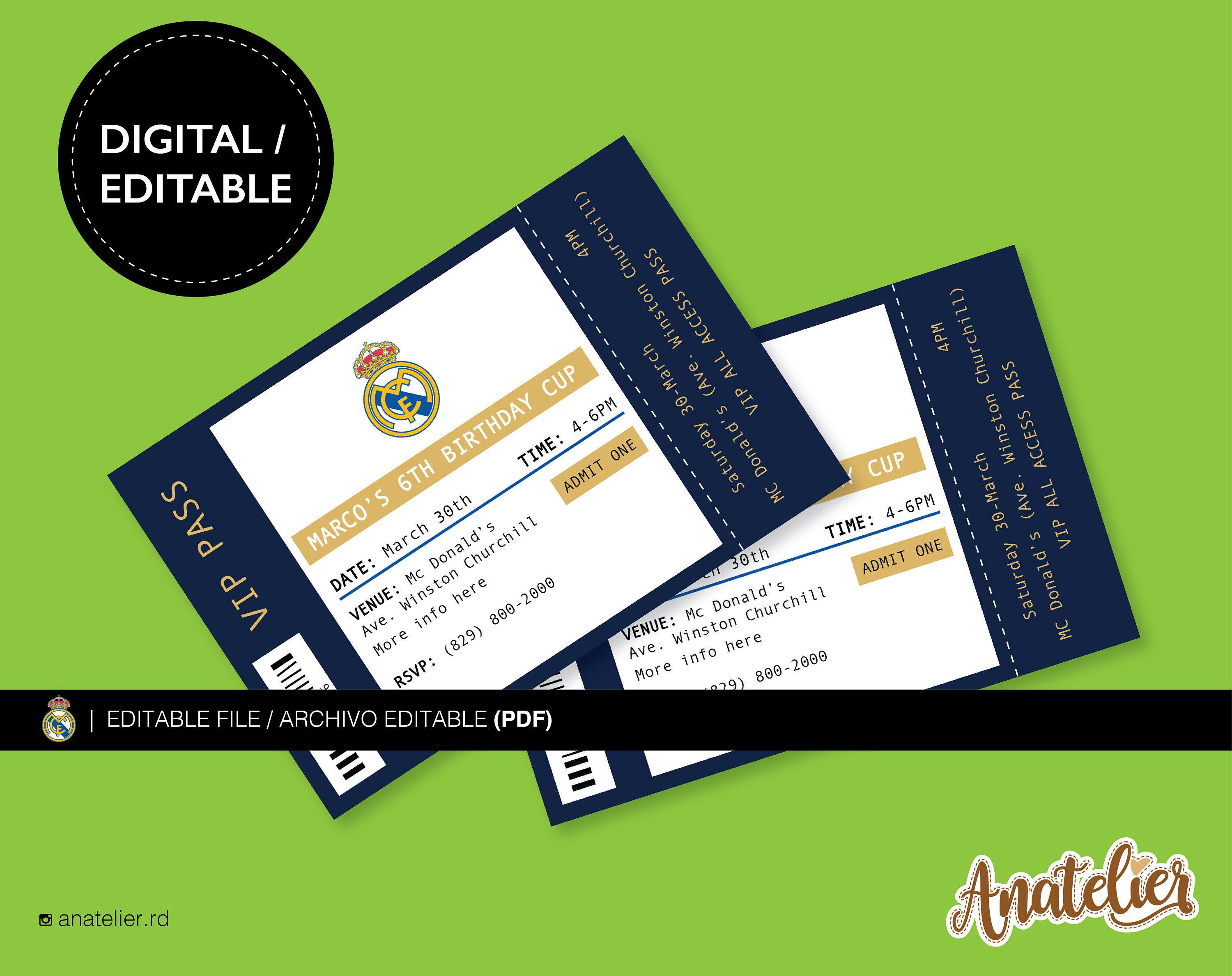 Invitación de cumpleaños Real Madrid imprimible Birthday invitations ...