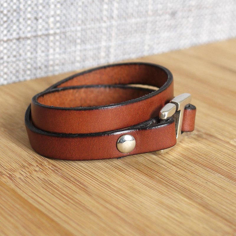 Bracelet cuir homme cuir artisanal marron avec fermoir crochet | Etsy