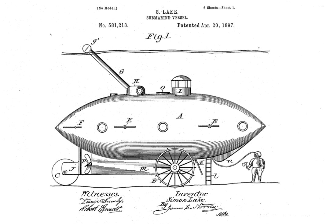 1897 Submarine Vessel Patent Print + US Patent Documentation, Submarine ...