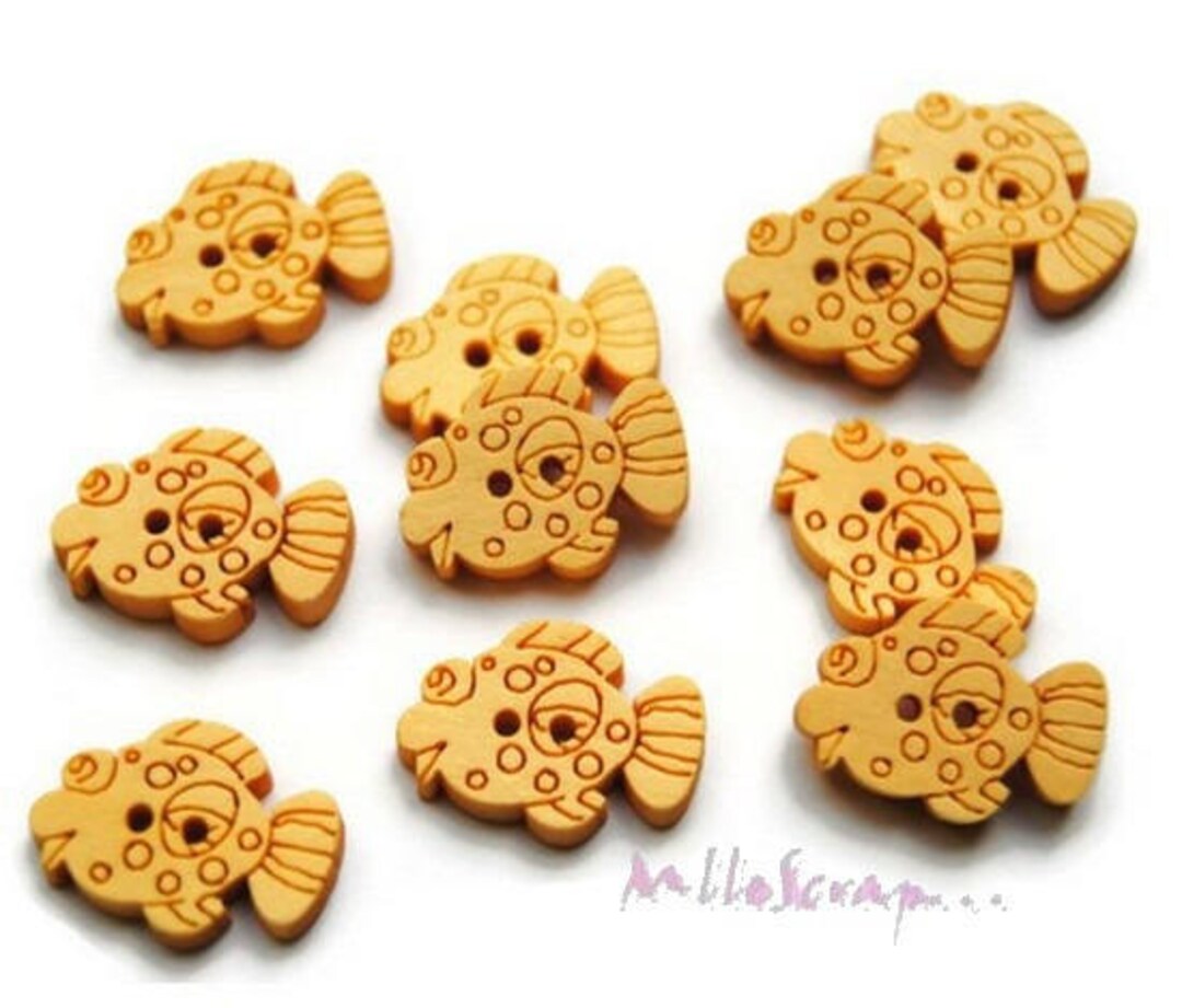Fish Buttons, Wood Buttons, Scrapbooking Buttons, 10 Pieces - Etsy