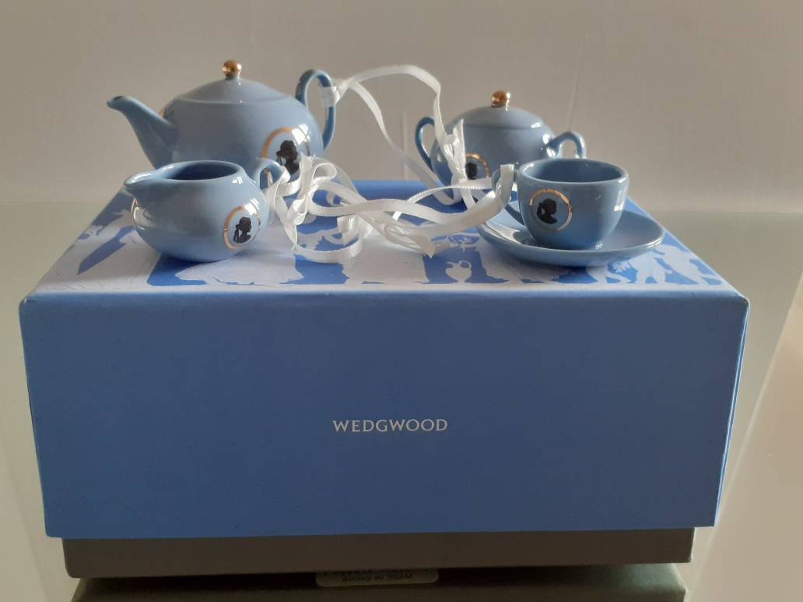 Blue Wedgwood Bone China Cameo Miniature Tea Set Hanging | Etsy