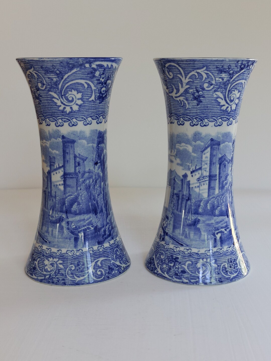 Stunning Rare Antique Ridgways "venice" Pair Transferware 6" Vases ...