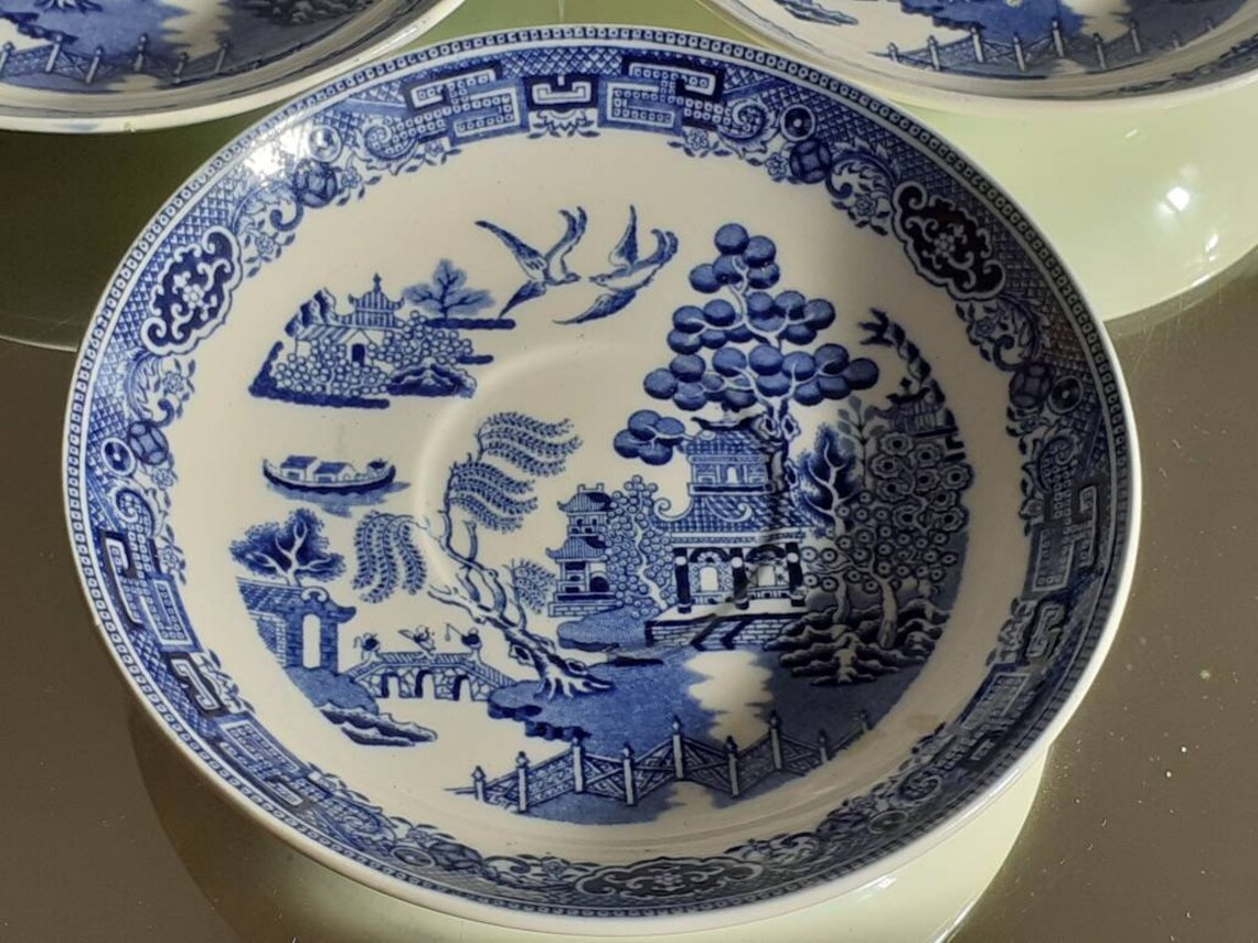 Wedgwood Etruria Bone China Willow Pattern Saucers Side - Etsy