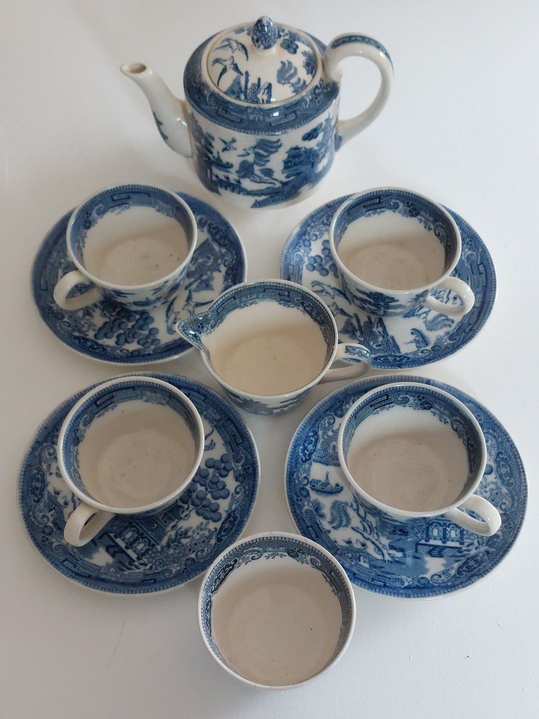 RARE Wedgwood Etruria England willow Pattern MINIATURE 11 Pieces Tea ...