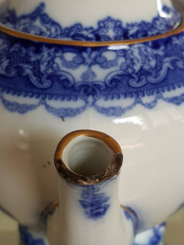 Doulton Antique Victorian Teapot Blue White Gold Gilt Watteau C.1891 ...