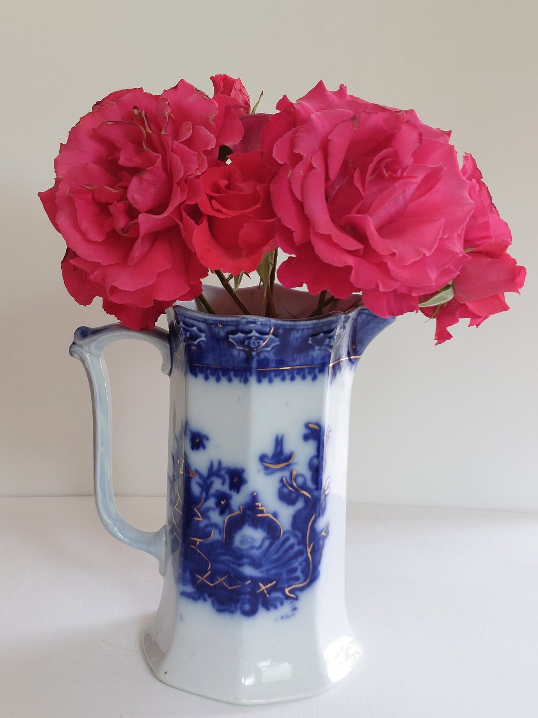 Fabulous Antique Flow Blue Large Jug- Vase C1850 - Etsy